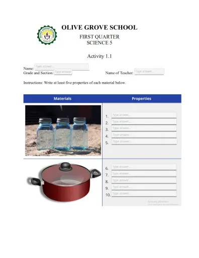 Activity 1.1: Properties of Materials at Home Interactive Worksheet – Edform