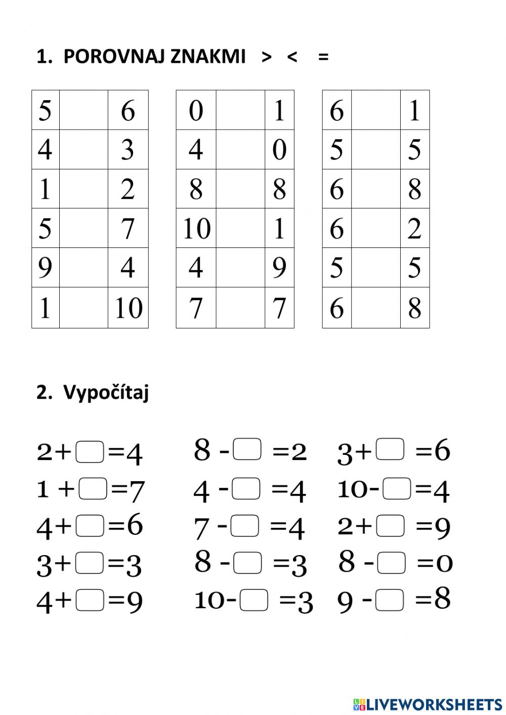 Počítanie do 10 Interactive Worksheet – Edform