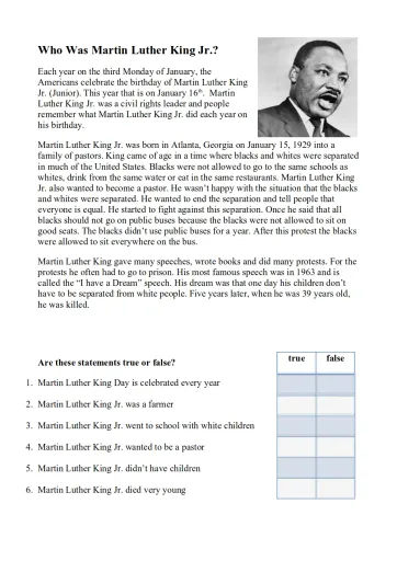 Who was Martin Luther King? Interactive Worksheet – Edform