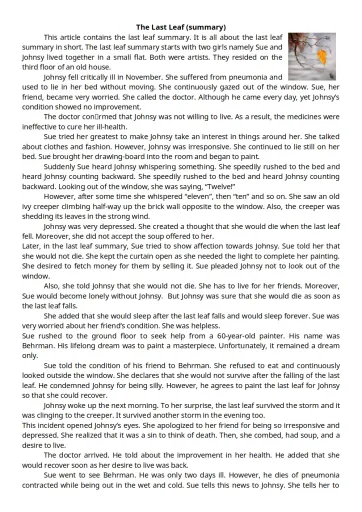 The last leaf summary in short Interactive Worksheet – Edform