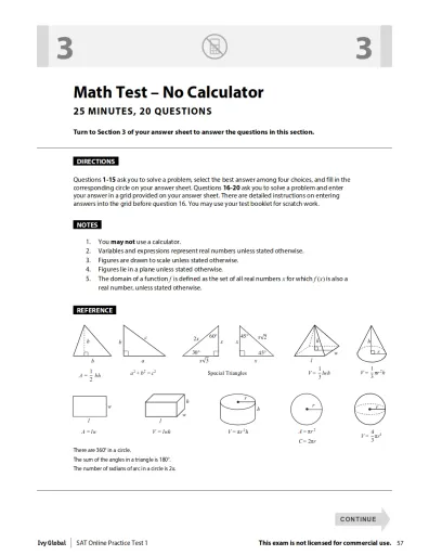 Diagnostic test Math Section No calculator Interactive Worksheet – Edform