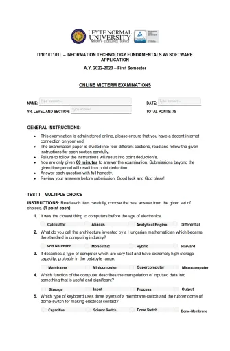 IT101 Midterm Examination Interactive Worksheet – Edform