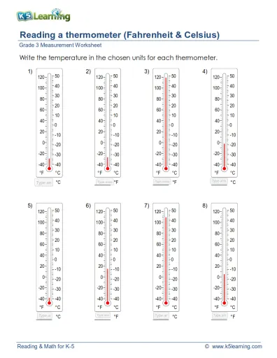 Fahrenheit Thermometer Worksheet