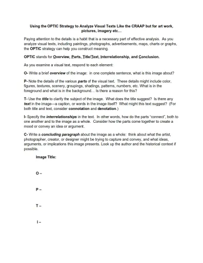 OPTIC Strategy for Analyzing Visual Texts (3) Interactive Worksheet ...