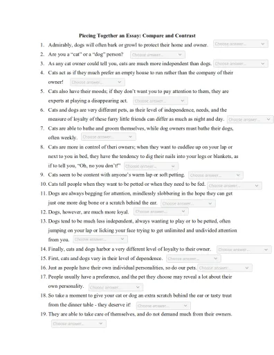 Piecing Together an Essay: Compare and Contrast Interactive Worksheet ...