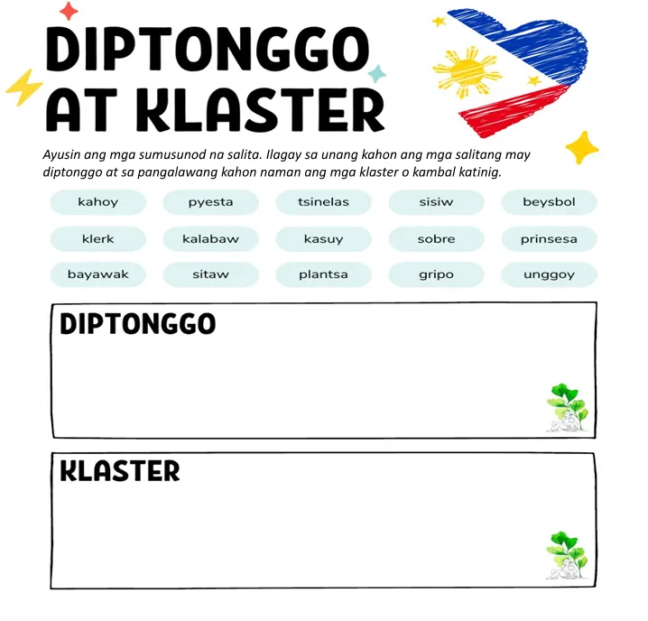 Diptonggo Worksheet Grade 1