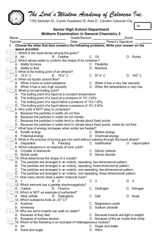 Examination General Chemistry 2 Interactive Worksheet – Edform