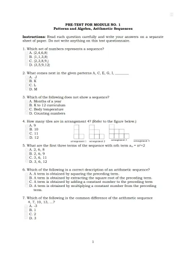 Pre test P A Arithmetic Sequences Interactive Worksheet – Edform