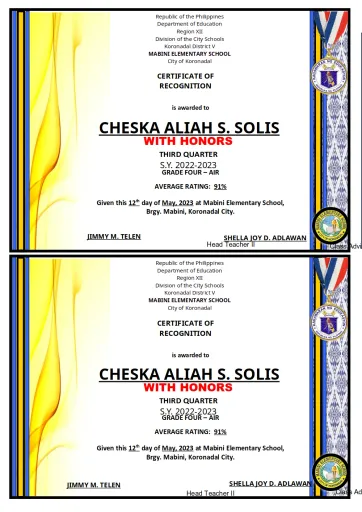 HONOR CERTIFICATE half version Interactive Worksheet – Edform