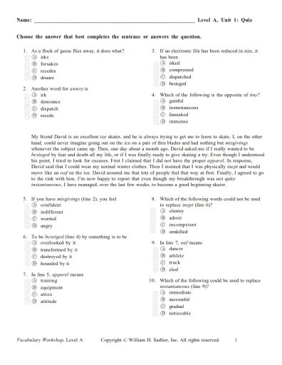 Vocabulary Unit 1 Review Interactive Worksheet – Edform