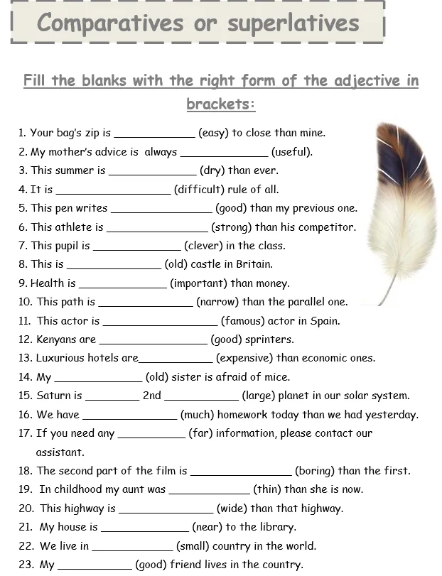 Comparative Adjectives Worksheet For A2 Comparatives And Superlatives: