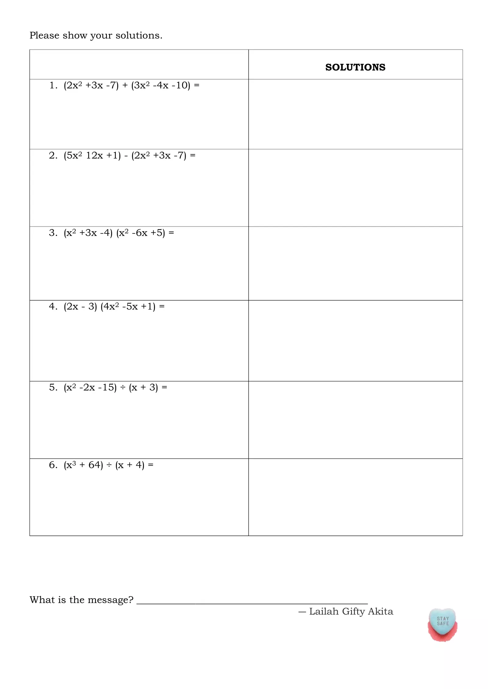 Solve Problems involving Operations of Polynomials Interactive ...