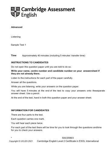 C1 Advanced sample paper 1 Listening Interactive Worksheet – Edform