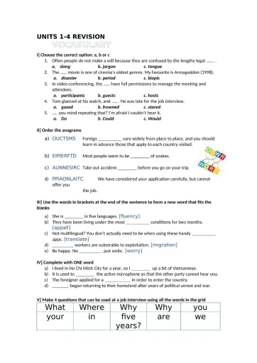 UNITS 1-4 REVISION_Vocabulary & Communication Interactive Worksheet ...
