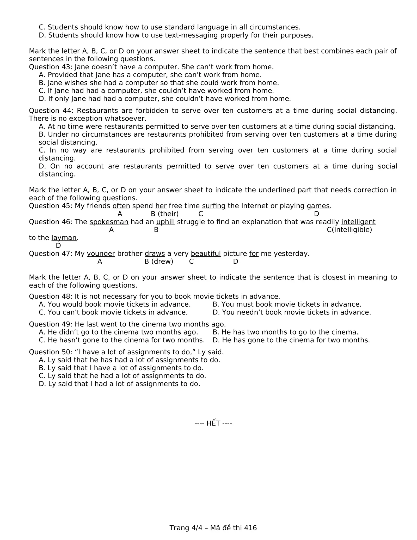 DE THI TN THPT DOT 1 MA DE 416 KEY2021 Interactive Worksheet – Edform