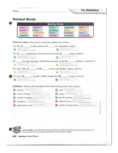 Related Words Pg 422 - 2 Interactive Worksheet – Edform