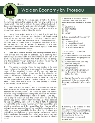 5 Walden Economy by Henry David Thoreau Interactive Worksheet – Edform