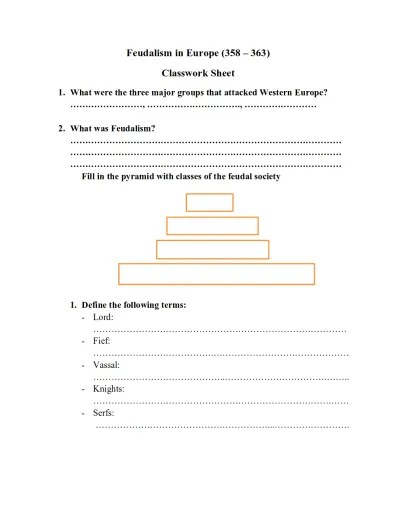 Feudalism in Europe Interactive Worksheet – Edform