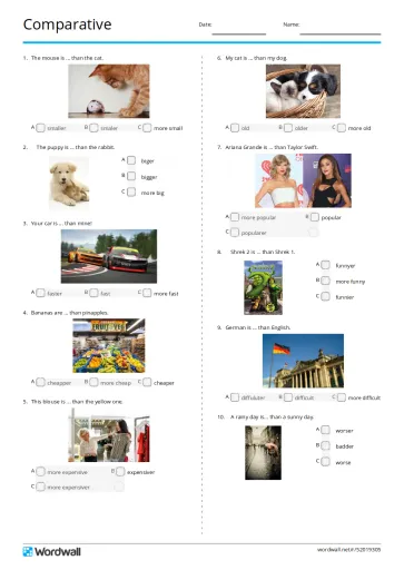 Comparative Adjectives Wordwall Adjectives Comparative Teaching