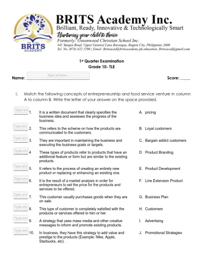 TLE 10 1st Quarter Exam Interactive Worksheet – Edform
