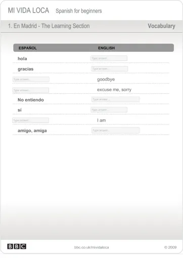 Mi Vida Loca Vocab Ep 1 En Madrid Interactive Worksheet – Edform