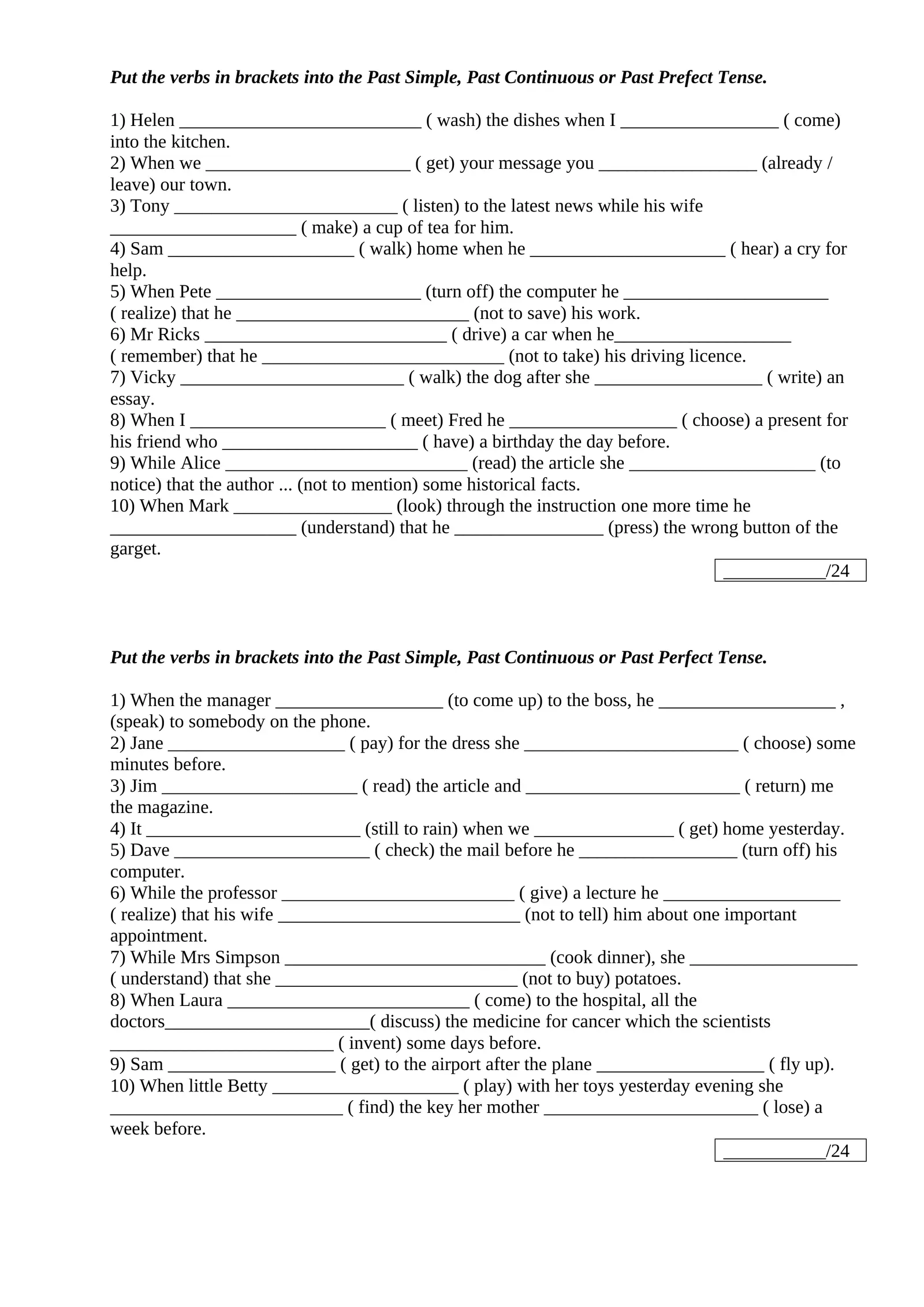 Past SImple versus Past Perfect Interactive Worksheet – Edform