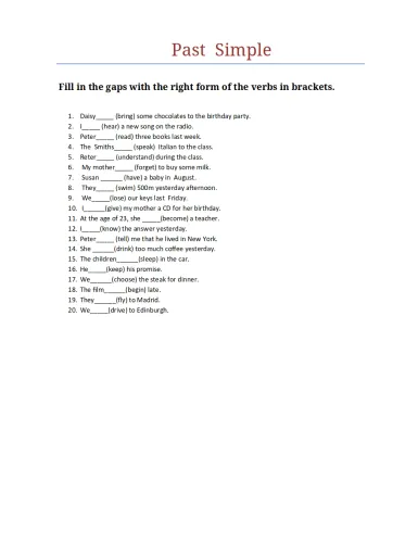 Past Simple Interactive Worksheet – Edform