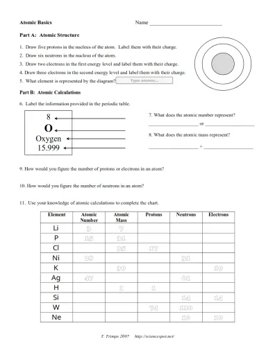 Atomic Structure Review Interactive Worksheet – Edform