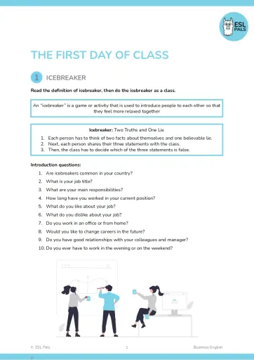 1st Day of Business English Class Interactive Worksheet – Edform
