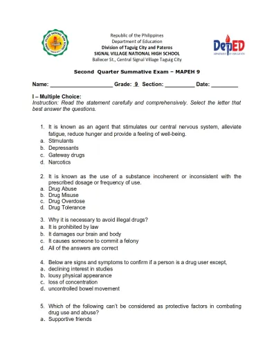 Second Summative Exam Interactive Worksheet – Edform