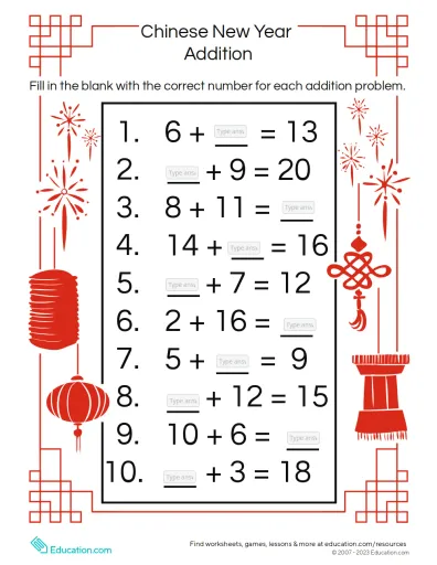 Chinese new year addition Interactive Worksheet – Edform