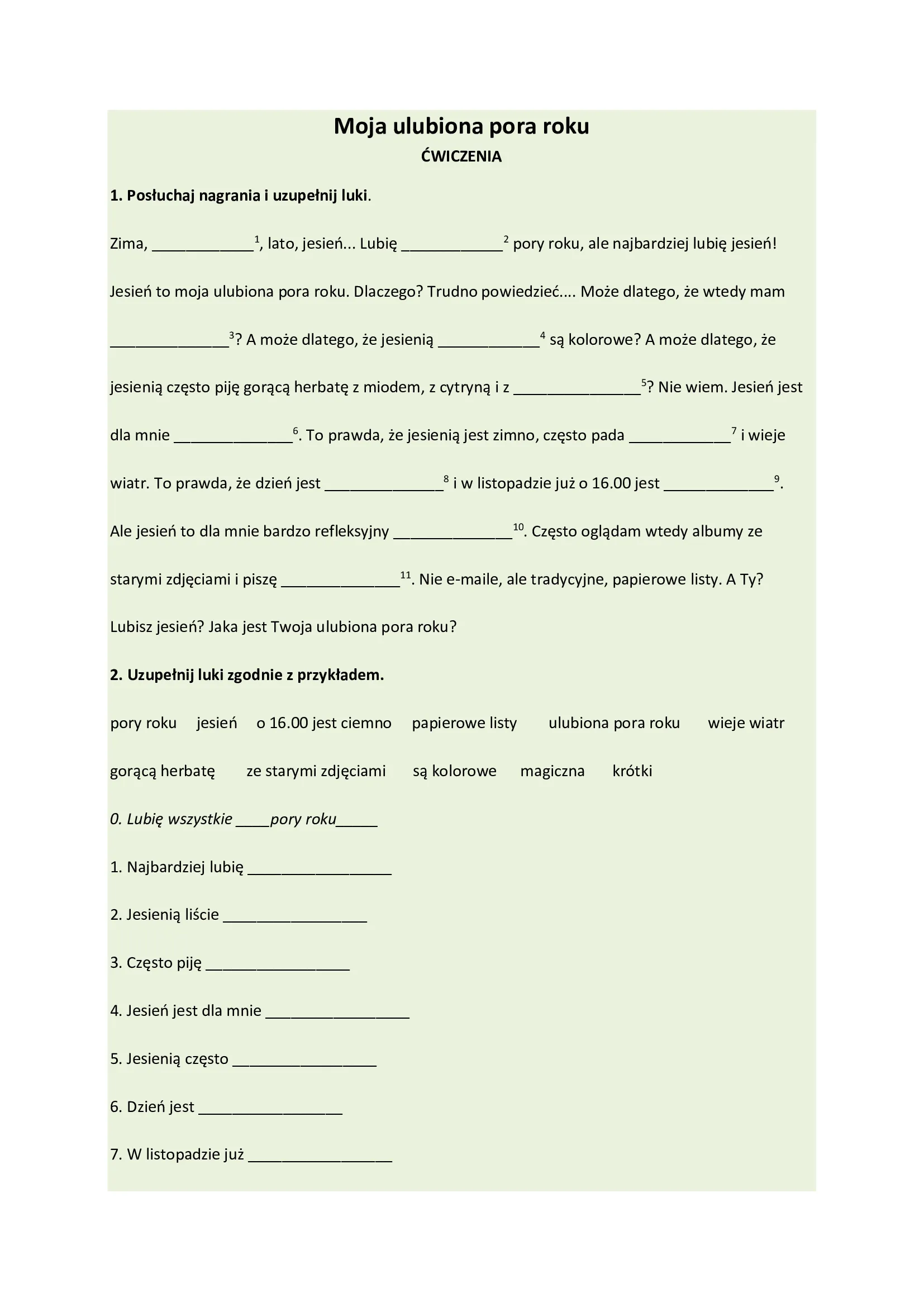L15 Moja ulubiona pora roku Interactive Worksheet – Edform