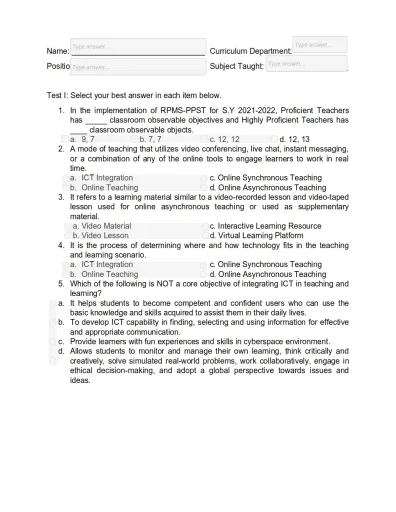 ICT Integration EdForm Quiz Interactive Worksheet – Edform