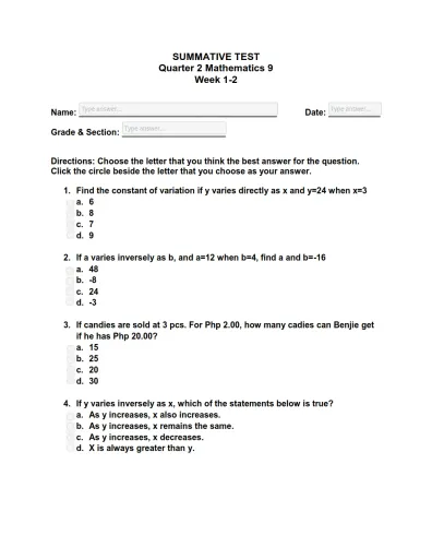 MATHEMATICS 9 Interactive Worksheet – Edform