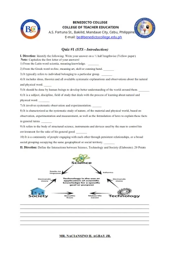 Quiz # 1 Introduction Interactive Worksheet – Edform