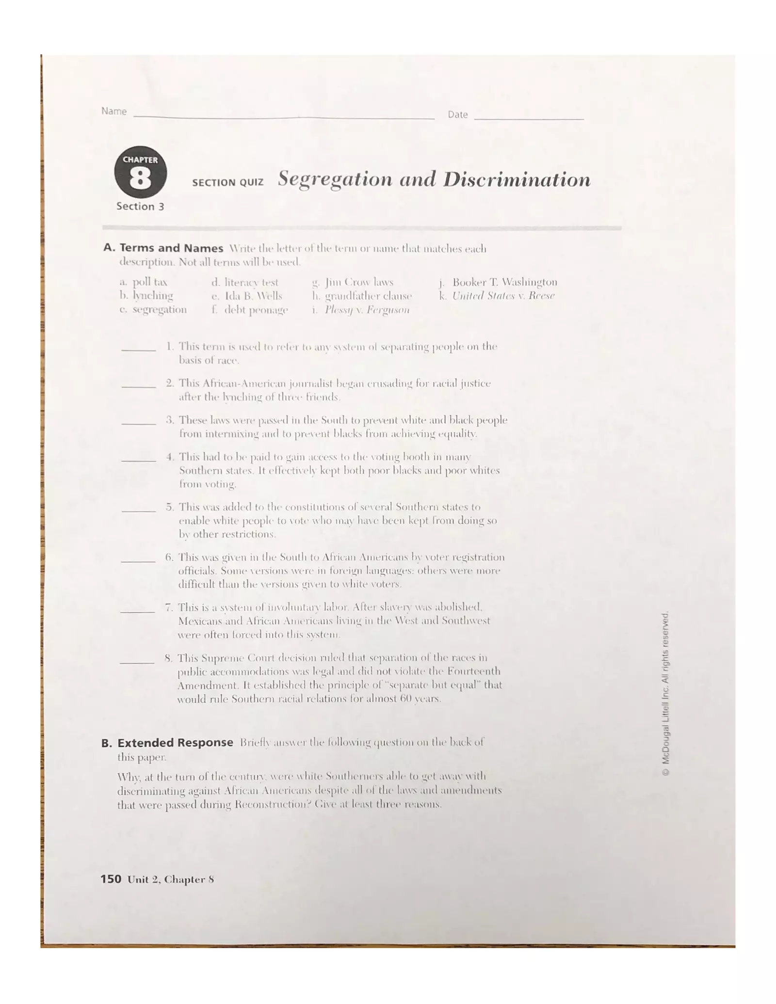 Chapter 8 Section 3 Segregation and Discrimination Interactive ...