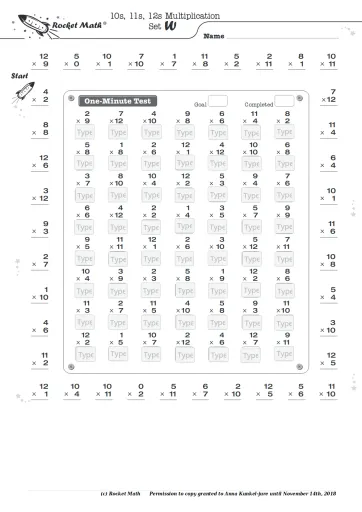 Rocket Math Multiplication Set B