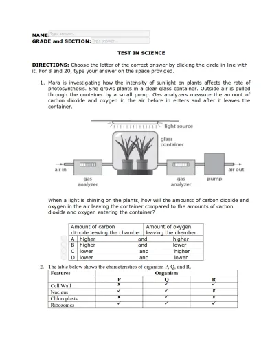 TEST IN SCIENCE Interactive Worksheet – Edform