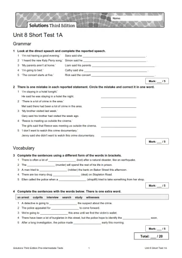 Sol3e preint u8 short test 1a Interactive Worksheet – Edform