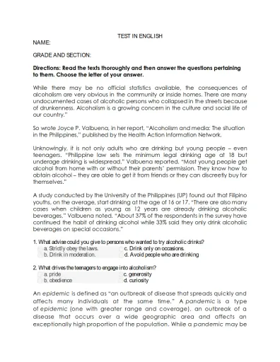 TEST IN ENGLISH 1 Interactive Worksheet – Edform