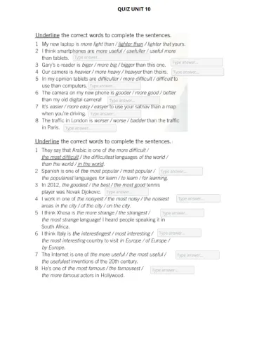 QUIZ UNIT 10 Interactive Worksheet – Edform