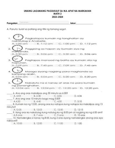 SUMMATIVE TEST IN MATH 2 (4TH QUARTER) Interactive Worksheet – Edform