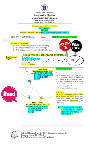 WEEK 2SUPPLEMENTARY ANGLES Interactive Worksheet – Edform