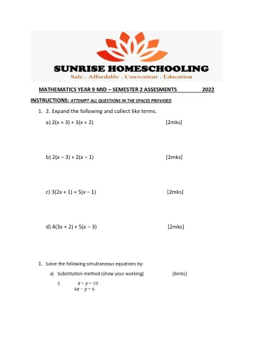 MATHEMATICS YEAR 9 MI1 Interactive Worksheet – Edform