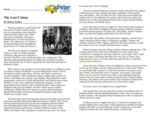 Roanoke Reading Comprehension Interactive Worksheet – Edform