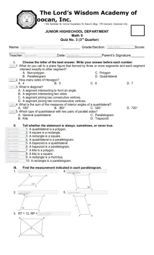 Quiz 3 (math 9) Interactive Worksheet – Edform
