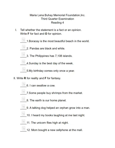 Reading 4.3rd Quarter Interactive Worksheet – Edform