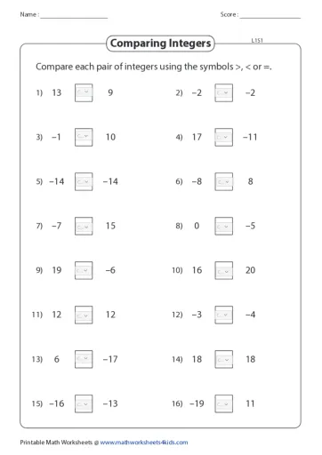 Comparing Integers Interactive Worksheet – Edform