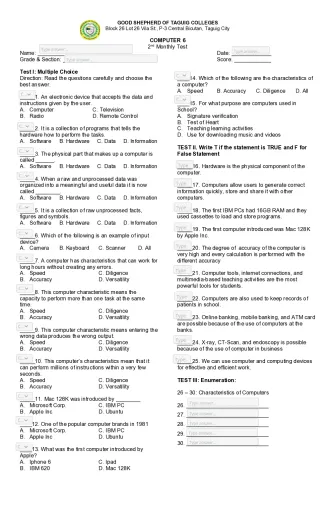 COMPUTER 6 THIRD QUARTER MONTHLY TEST Interactive Worksheet – Edform