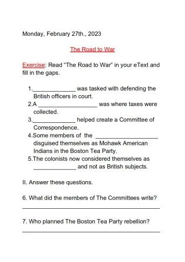 Exercise: The Road to War Interactive Worksheet – Edform